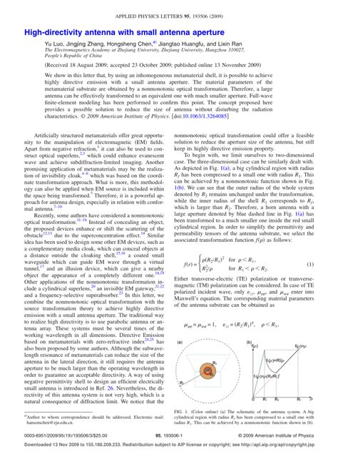 Pdf High Directivity Antenna With Small Antenna Aperture