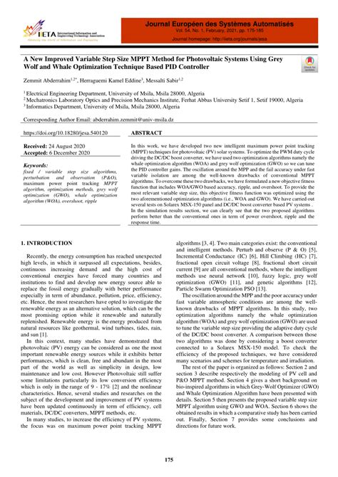 Pdf A New Improved Variable Step Size Mppt Method For Photovoltaic