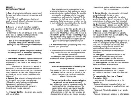 Gendersoc Reviewer Lesson Definition Of Terms Sex It Refers To The Biological Categories