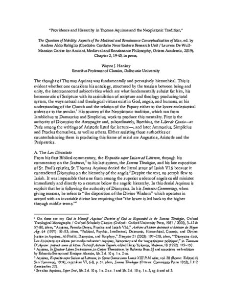 Pdf Providence And Hierarchy In Thomas Aquinas And The Neoplatonic Tradition