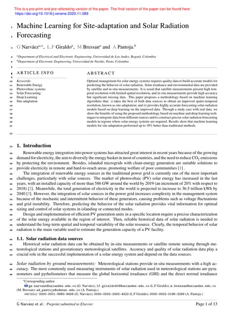 Pdf Machine Learning For Site Adaptation And Solar Radiation Forecasting
