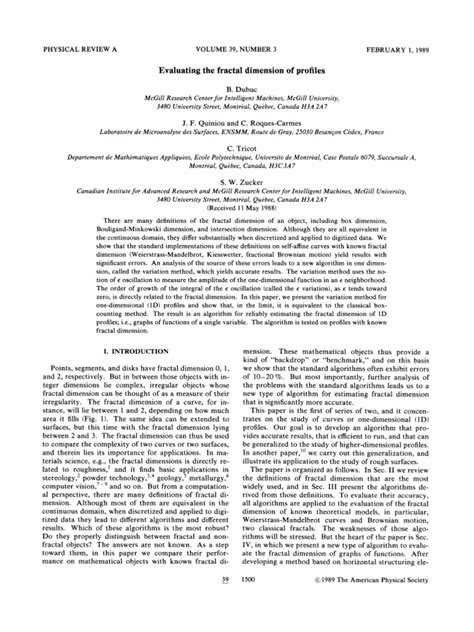 Evaluating The Fractal Dimension Of Profiles 1989 Pdf Fractal
