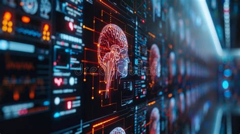 Close Up Of A Futuristic Interface Displaying 3d Brain Graphics And