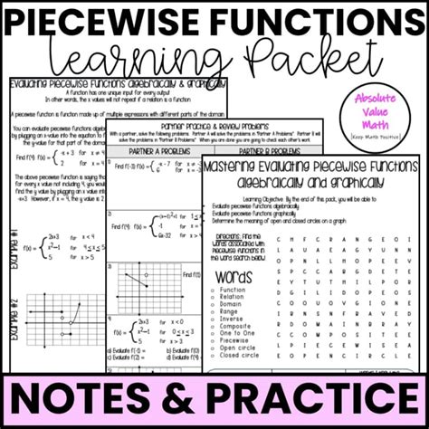 Evaluating Piecewise Functions Guided Notes Partner Practice Homework
