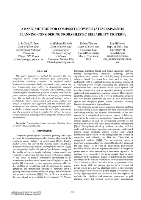 Pdf A Method For Composite Power System Expansion Planning