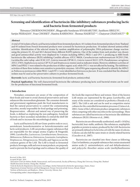 Pdf Screening And Identification Of Bacteriocin Like Inhibitory