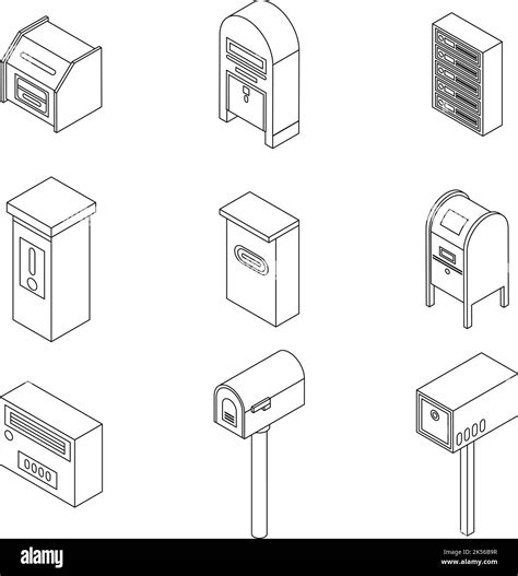 Mailbox Icons Set Isometric Set Of Mailbox Vector Icons Outline Isolated On White Background