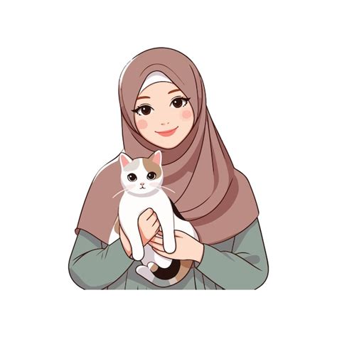 Premium Vector Hijab Muslim Woman With Her Cat Ai Generated Image