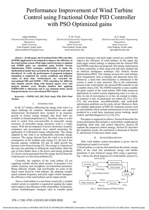 Pdf Performance Improvement Of Wind Turbine Control Using Fractional