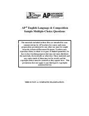 ap lang multiple choice practice pdf APÆ English Language Composition Sample Multiple