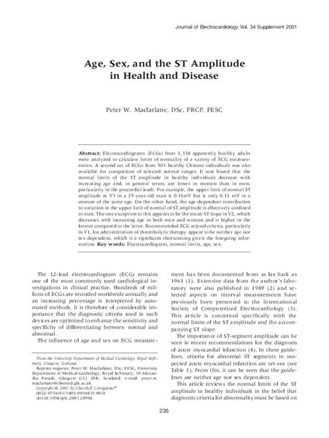 Pdf Age Sex And The St Amplitude In Health And Disease