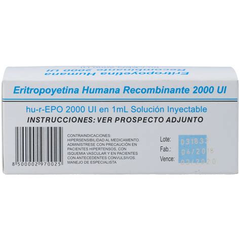 Eritropoyetina Humana Recom 2000uiml Solución Inyectable Delta X 1 Ampolla