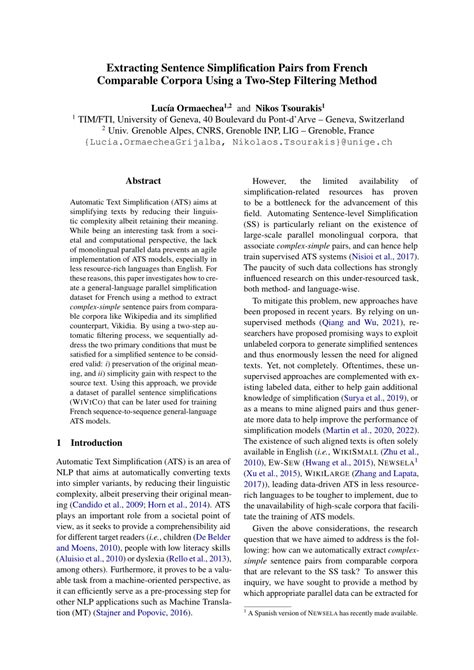 Pdf Extracting Sentence Simplification Pairs From French Comparable