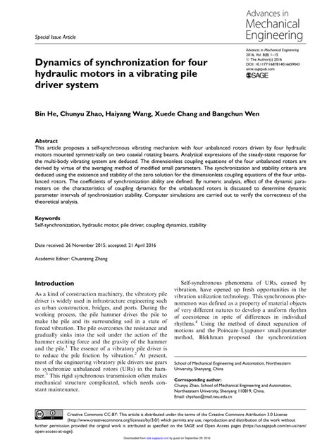 Pdf Dynamics Of Synchronization For Four Hydraulic Motors In A Vibrating Pile Driver System