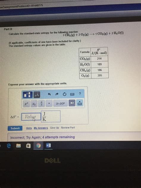 solved calculate the standard state entropy for the