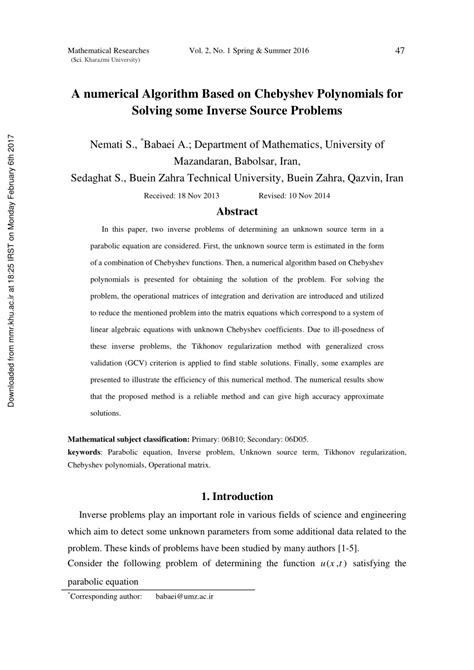pdf a numerical algorithm based on chebyshev polynomials for solving