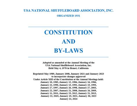 Constitution And Bylaws Usa National Shuffleboard Association