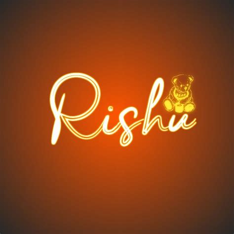 The Word Rishu Written In Neon Yellow On A Red Background With A Teddy Bear