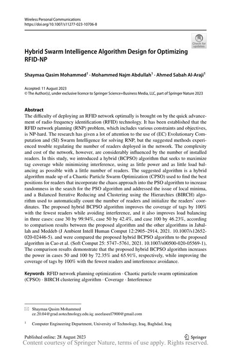 Hybrid Swarm Intelligence Algorithm Design For Optimizing Rfid Np
