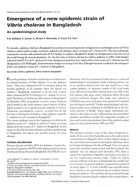 Pdf Emergence Of A New Epidemic Strain Of Vibrio Cholerae In