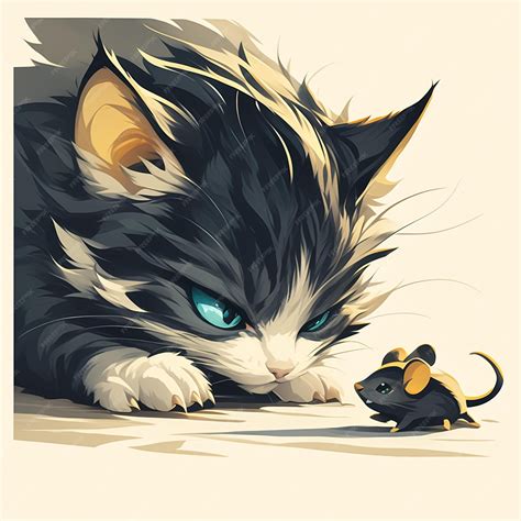 Siberian Cat Pouncing On A Toy Mouse Premium Ai Generated Vector