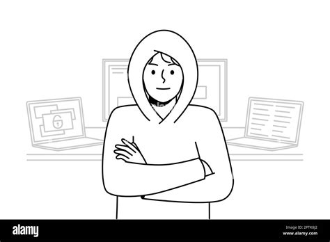 Young Man In Hood Standing Near Computers Hacking Internal Operations