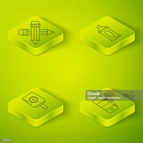 아이소메트릭 마커 펜 을 설정 스프레이 노즐 캡 팔레트와 지우개 아이콘 교차 연필 수 있습니다 벡터 3차원 형태에 대한 스톡