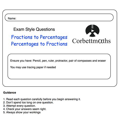 Percentages And Fractions Practice Questions Corbettmaths