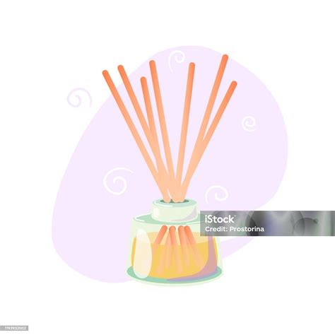 유리 항아리에 나무 향기 스틱 액체 향수 오일 에센셜 에어 향수 스틱 아로마 테라피 대체 의학 스파 와 아름다움 만화 플랫 벡터 일러스트 레이션 고립 에 흰색 배경 가정의