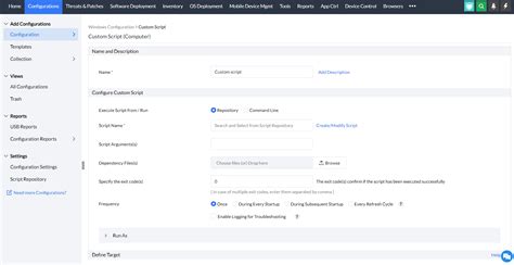 execute custom scripts computer configuration manageengine endpoint