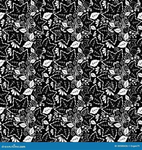 Seamless Monochrome Floral Pattern 3 Stock Vector Illustration Of Blossom Currant 30588436