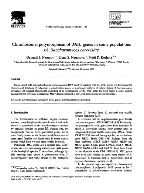 Pdf Chromosomal Polymorphism Of Mel Genes In Some Populations Of Saccharomyces Cerevisiae