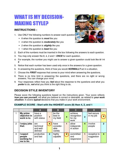 Questionnaire What Is My Decision Making Style Pdf Question Behavioural Sciences