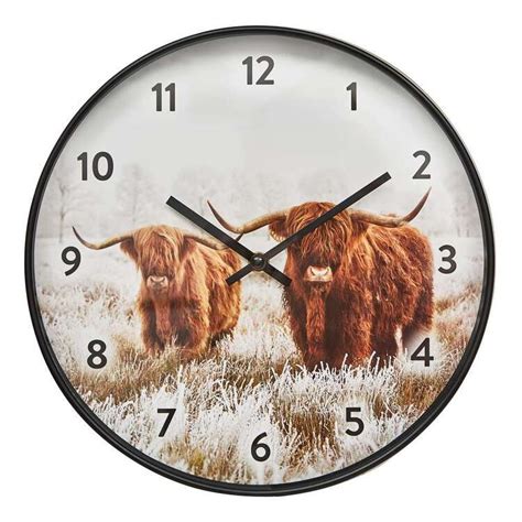 Frame Depot Two Highland Cows Clock Multicoloured