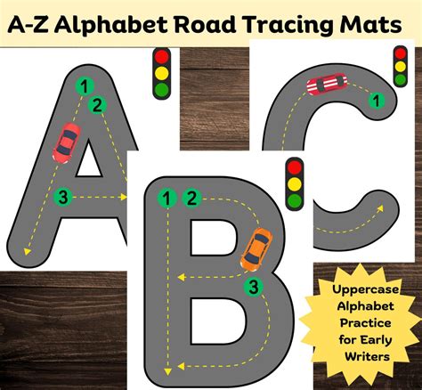 Alphabet Road Tracing Worksheets A Z Uppercase Car Theme Digital