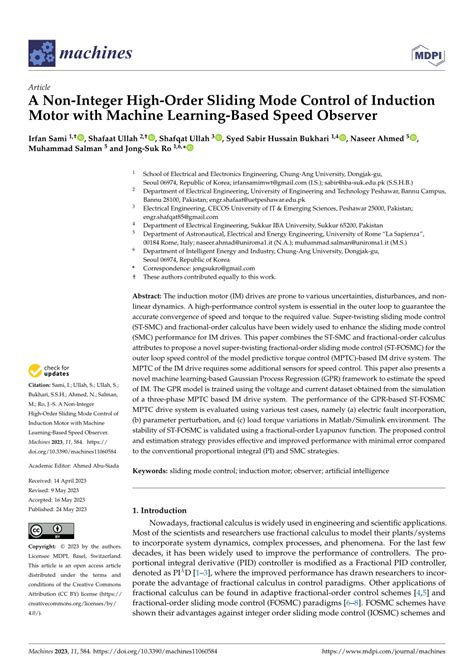 Pdf A Non Integer High Order Sliding Mode Control Of Induction Motor