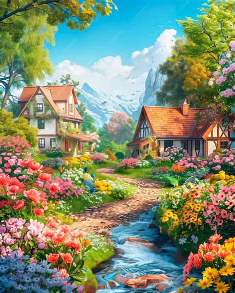 Arte Digital De Pintura De Paisagens De Flores Foto Grátis