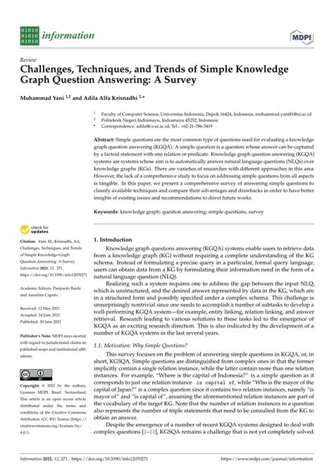 PDF Challenges Techniques And Trends Of Simple Knowledge Graph Question Answering A Survey