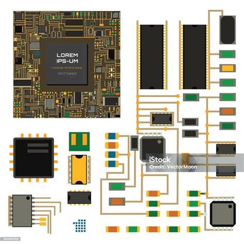 컴퓨터 칩 기술 프로세서 회로 마더보드 정보 시스템 벡터 일러스트 레이 션 Cpu에 대한 스톡 벡터 아트 및 기타 이미지