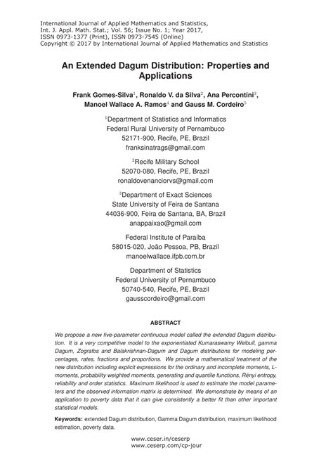 Pdf An Extended Dagum Distribution Properties And Applications