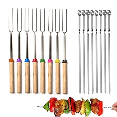8팩 마시멜로 구이 스틱 텔레스코픽 32인치 8개 14개 긴 케밥 꼬치 스테인리스 바베큐 꼬치 그릴 세트 확장형 스모어 포크