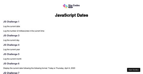 Javascript Dates Codesandbox