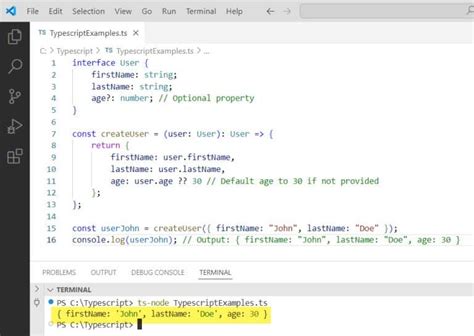 how to set default values in typescript interfaces