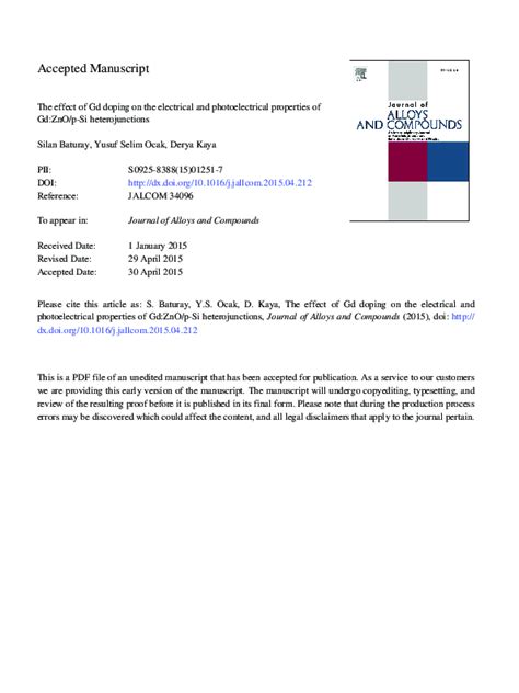 Pdf The Effect Of Gd Doping On The Electrical And Photoelectrical