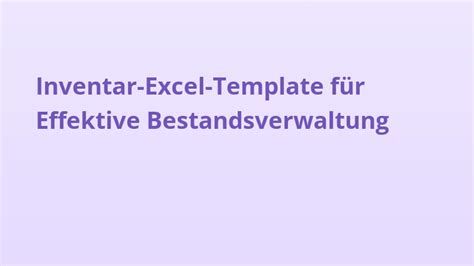 Inventar Excel Template Für Effektive Bestandsverwaltung
