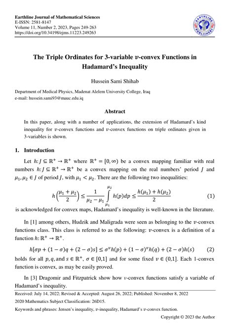 Pdf The Triple Ordinates For 3 Variable Convex Functions In Hadamards Inequality
