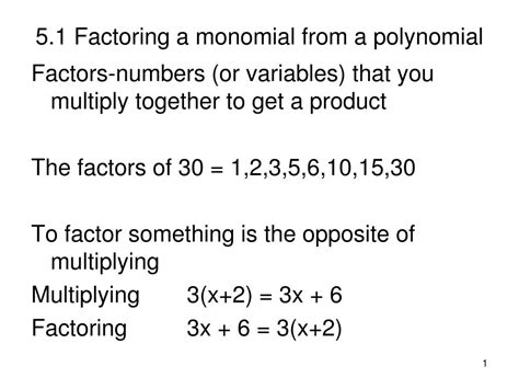 Ppt 5 1 Factoring A Monomial From A Polynomial Powerpoint Presentation Id 2672748