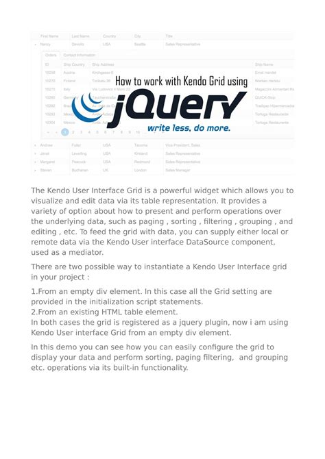 PPT HOW TO WORK WITH KENDO GRID USING JQUERY PowerPoint Presentation ID