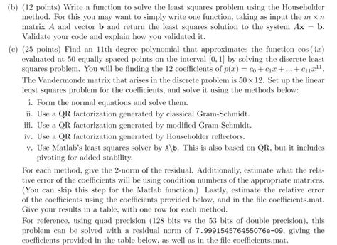 Solved B Points Write A Function To Solve The Least Chegg