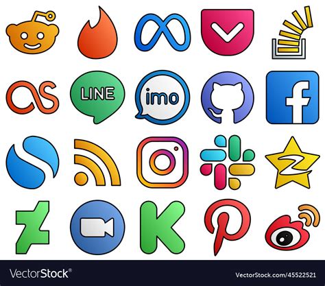 20 Versatile Icons Fb Github Overflow And Audio Vector Image